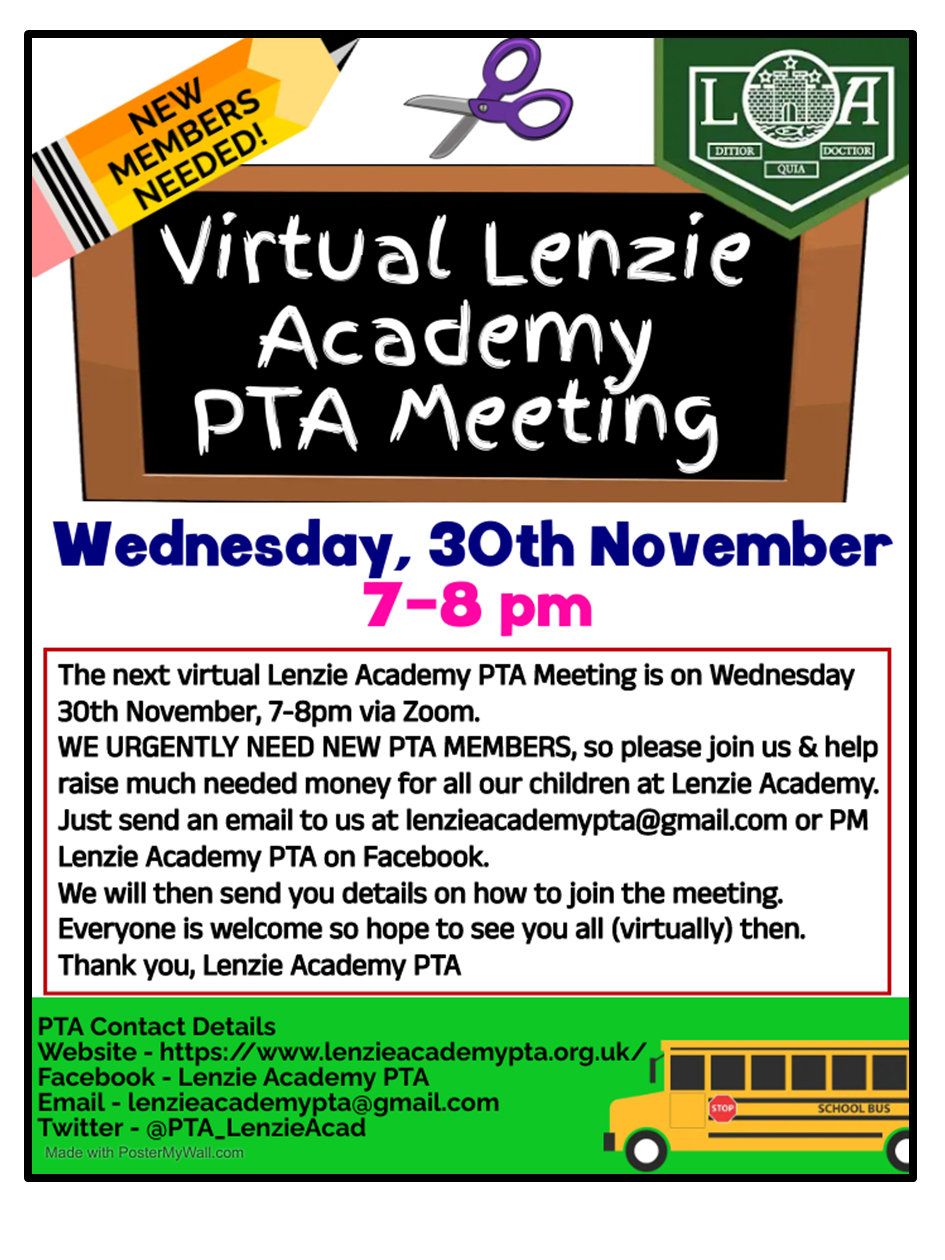 Virtual PTA Meeting – Nov 2022 – Lenzie Academy PTA